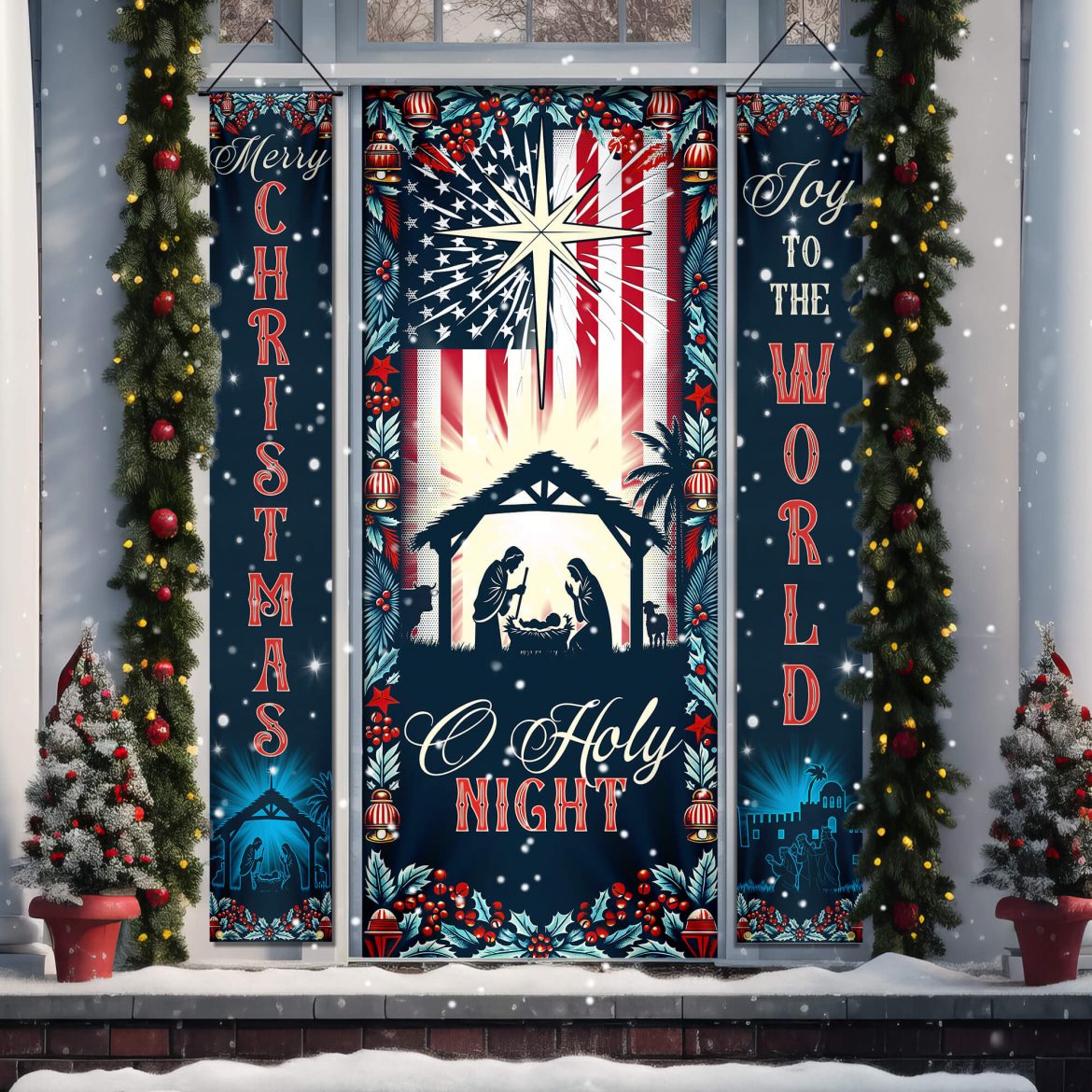 Christmas Banner Fireplace Ideas | Flagwix Christmas Door Covers
